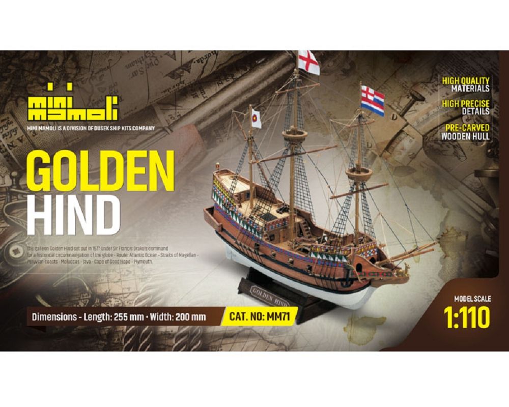 Mini Mamoli Schiff Golden Hind 1:110 Holz Ba